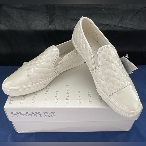 Geox | Shoes | Nib Geox Respira Patent Quilted Slip On White Rear ...